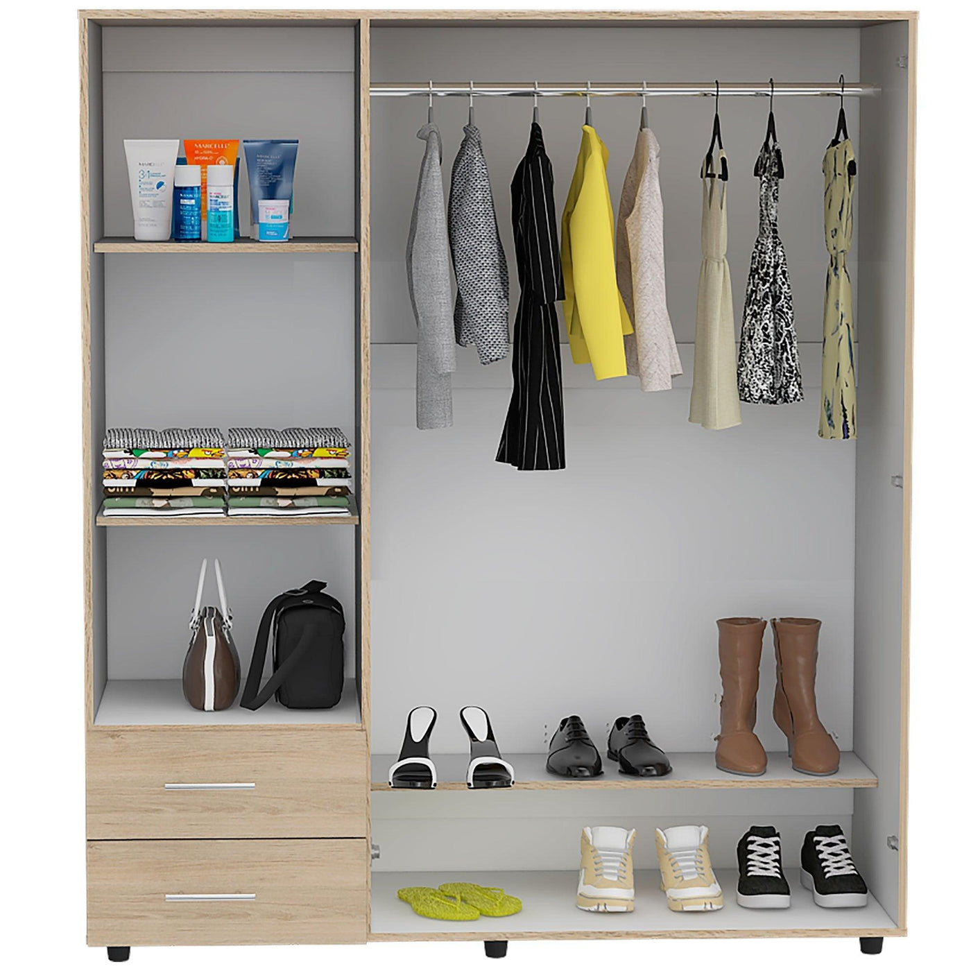 Closet Light, Beige y Blanco, con Dos Cajones Organizadores y Dos Entr ...