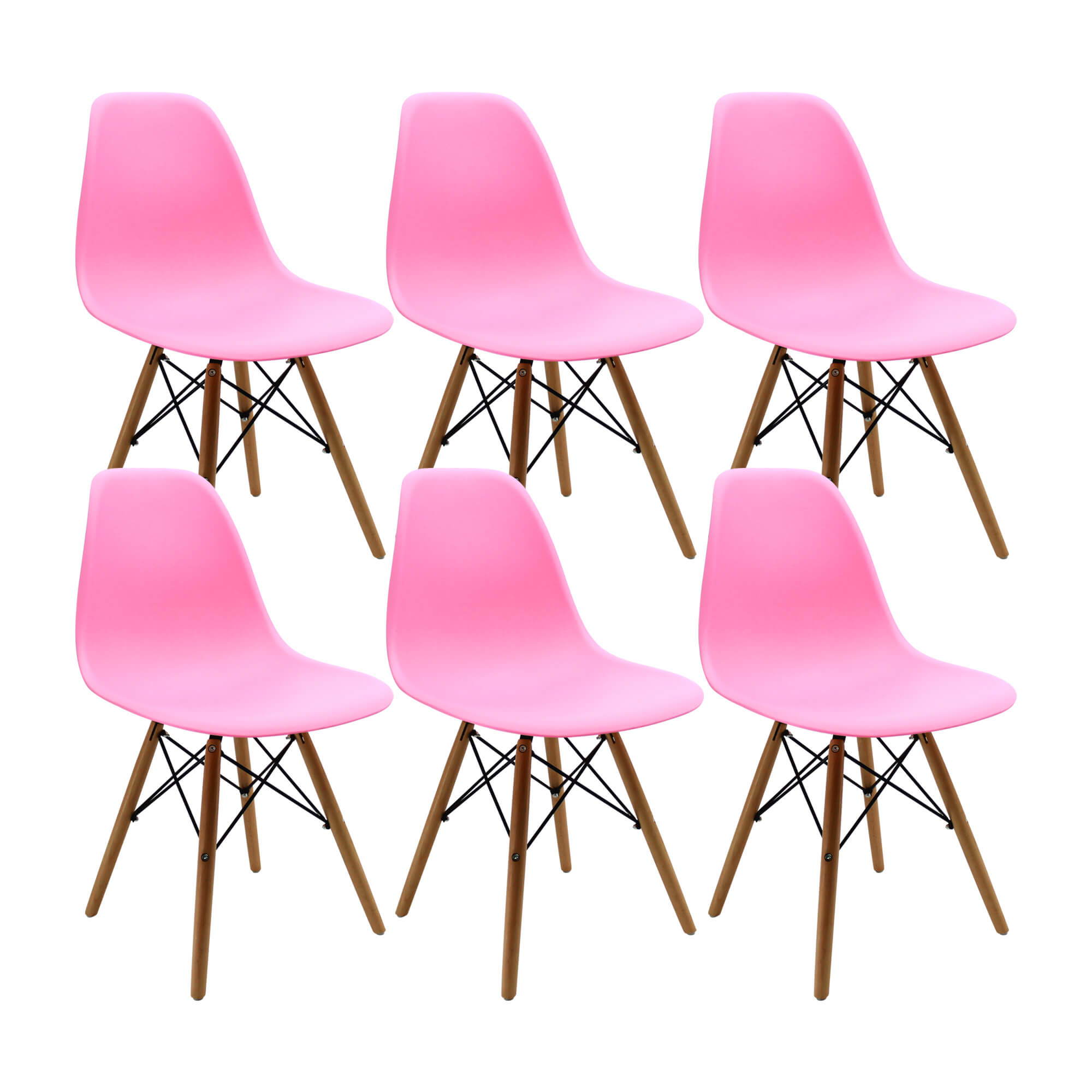 Kit por 6 sillas de comedor DKR tipo Eames color rosado - Madecentro