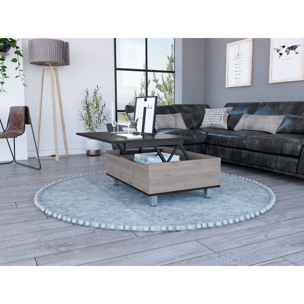 Mesa de centro ada, miel y plata oscuro, con gran capacidad de almacen ...