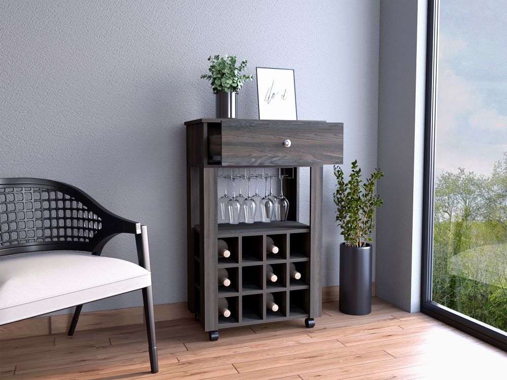 Bar memphis, grafito, con amplio espacio porta copas y rodachines ...