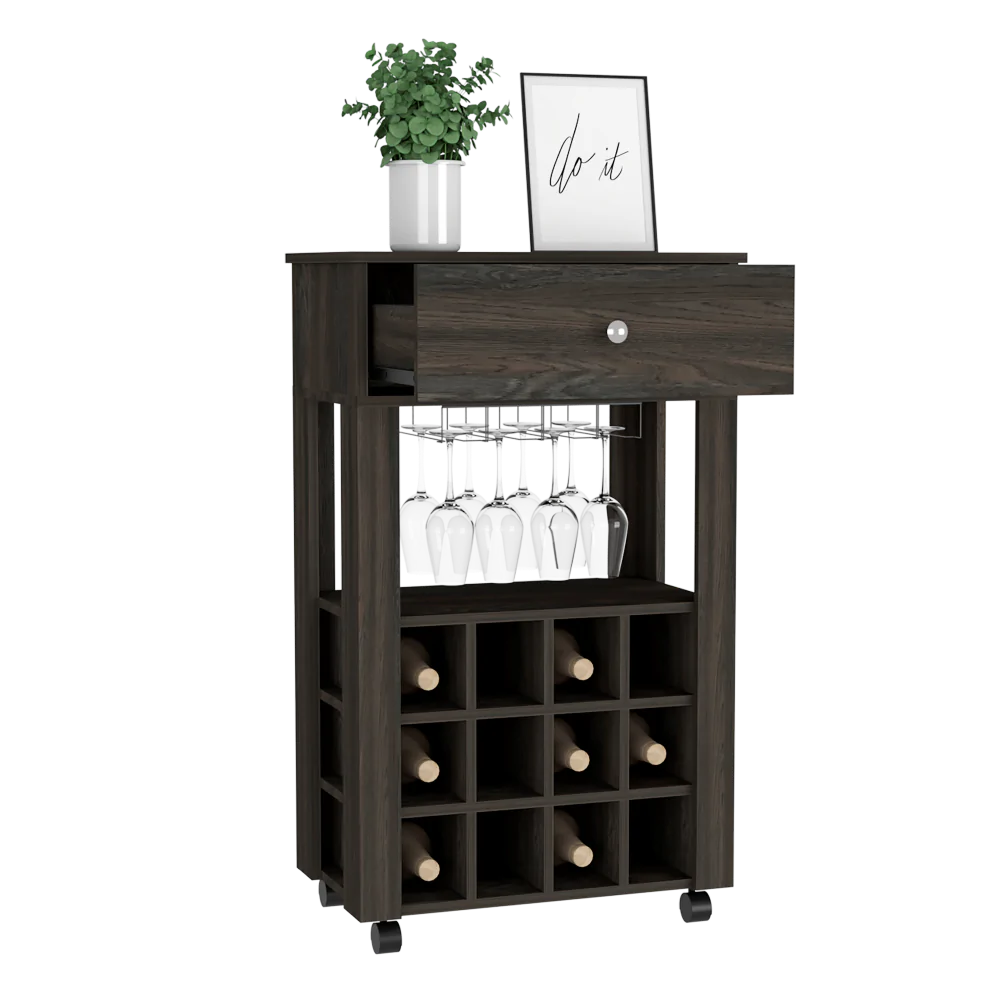 Bar memphis, grafito, con amplio espacio porta copas y rodachines ...