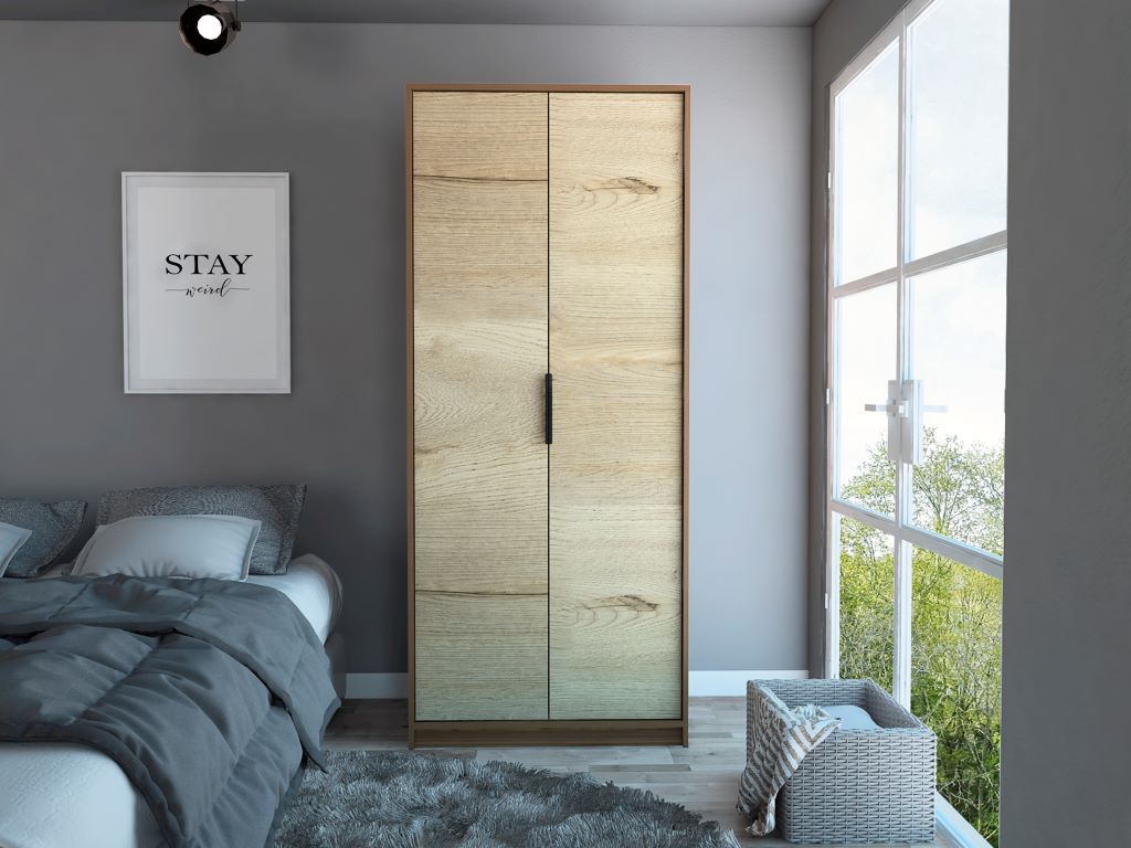 Closet alhena, castaño y café claro, con un tubo cromado y dos puertas ...