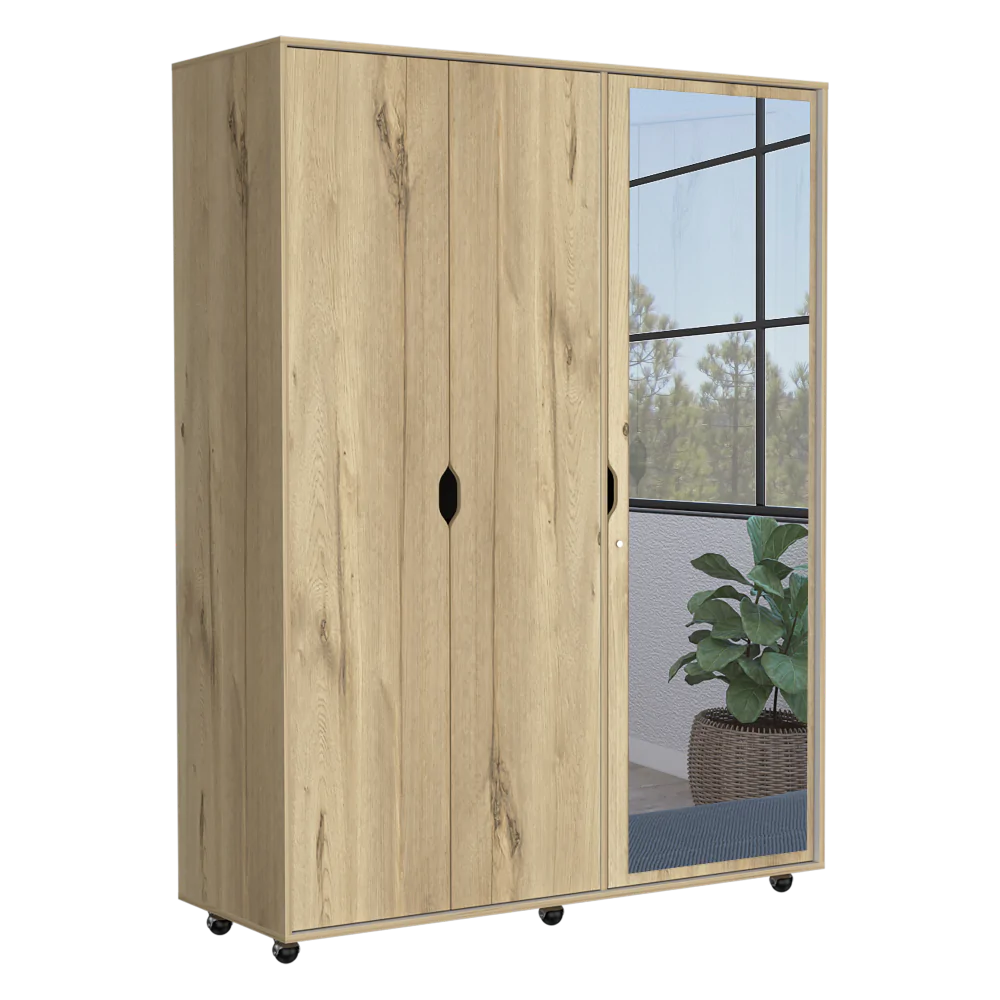 Closet con espejo brasilia, café claro y blanco duqueza, con dos tubos ...