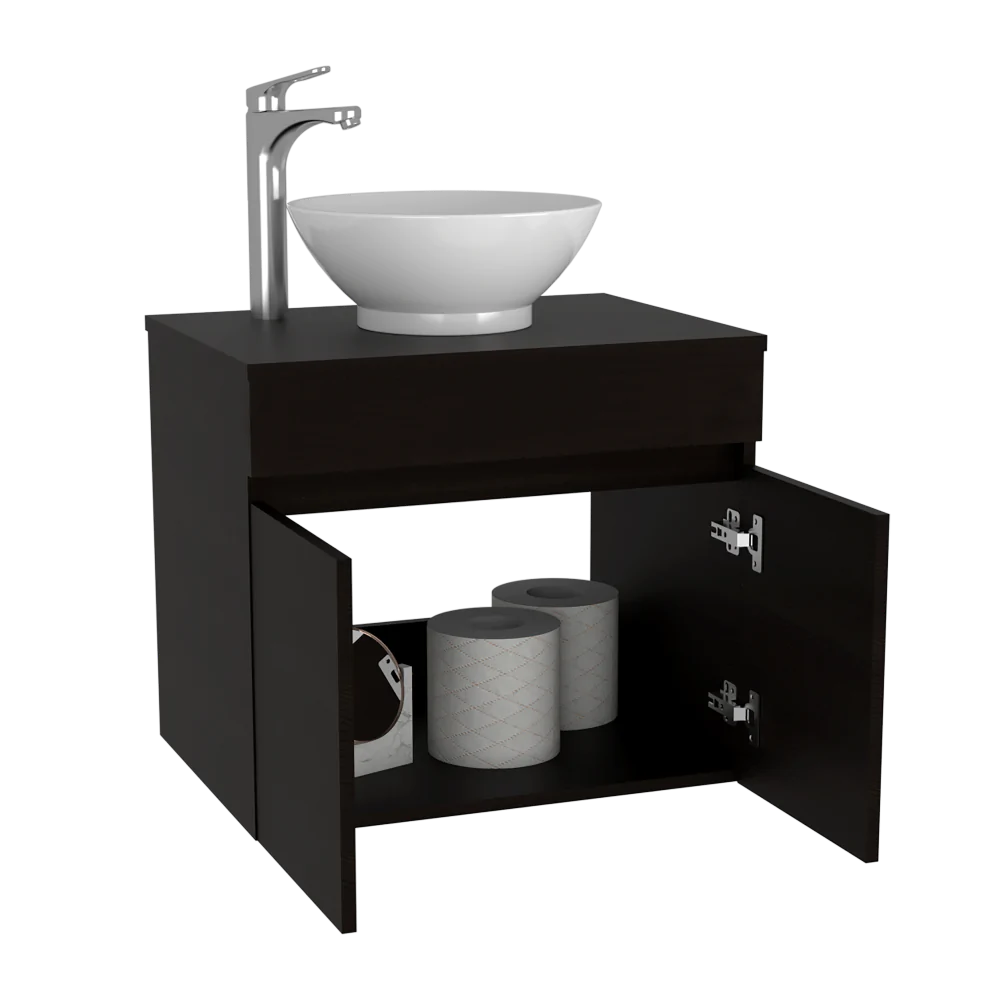 Mueble lavamanos delhi, wengue, con dos puertas batientes - Madecentro